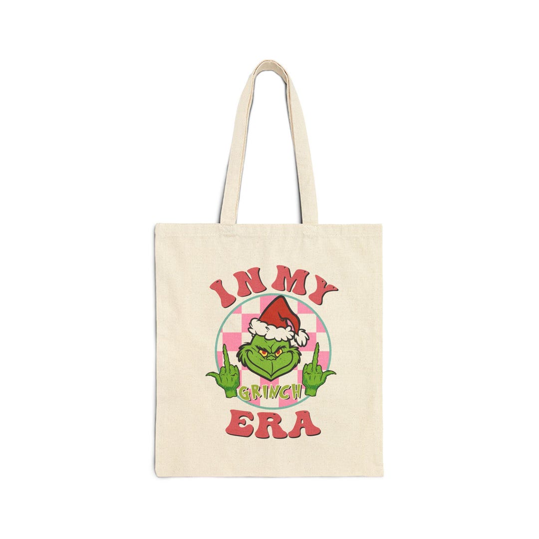 Christmas Grinch Era Cotton Canvas Tote Bag Holiday Reusable Shopping ...