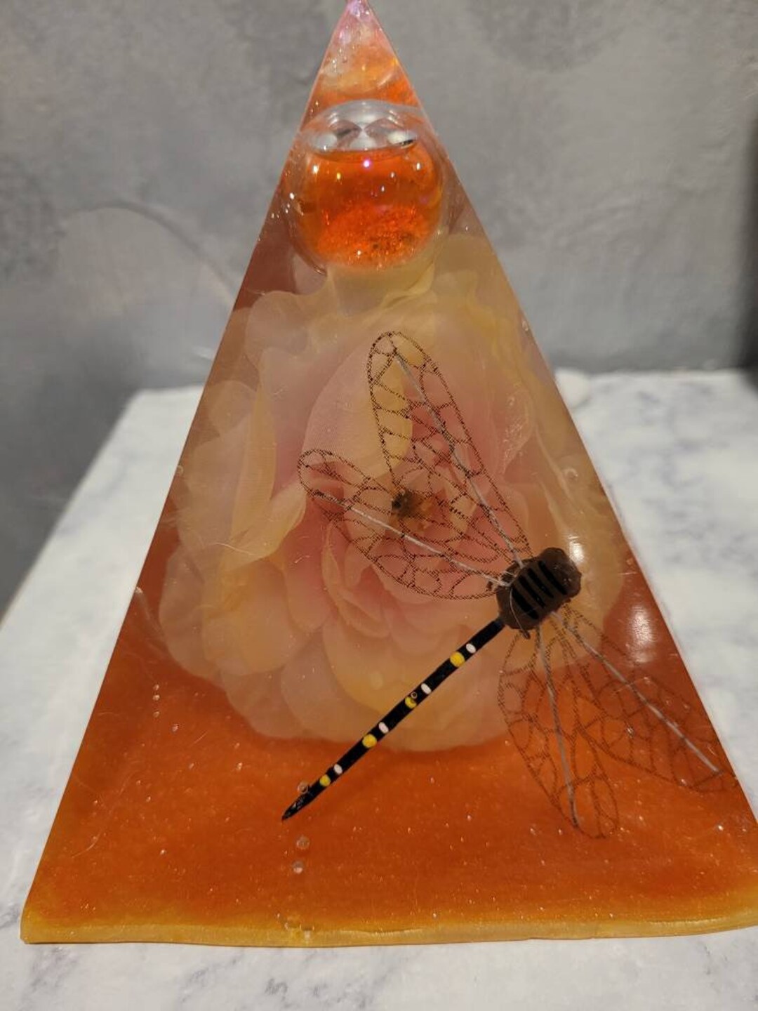Peach Rose With Dragonfly LIQUID Core LED Lamp Resin Pyramid - Etsy