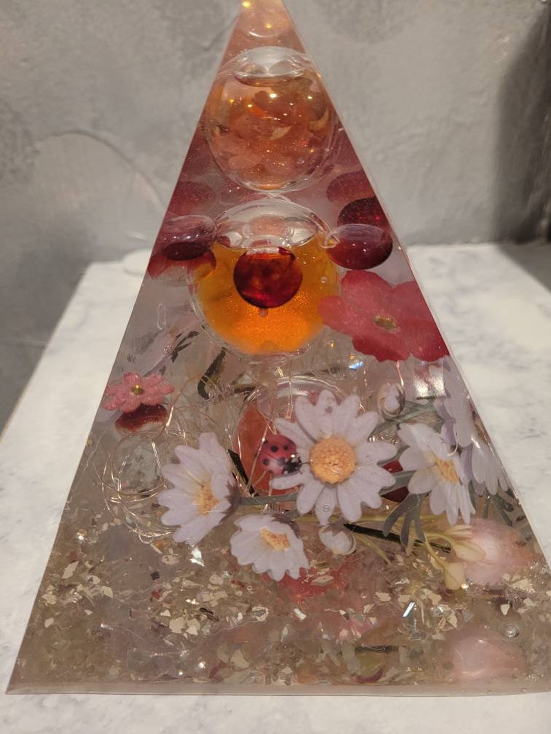 Red, Pink, Orange and White LIQUID Daisies LED Light Resin Pyramid. - Etsy
