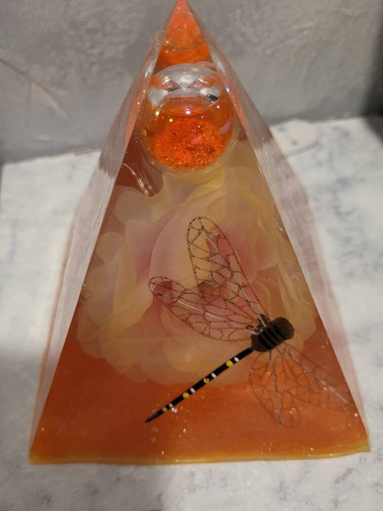 Peach Rose With Dragonfly LIQUID Core LED Lamp Resin Pyramid - Etsy