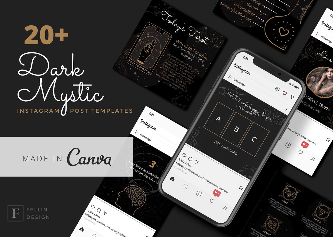 20+ Dark Black Spiritual Instagram Post Templates Bundle for Branding ...