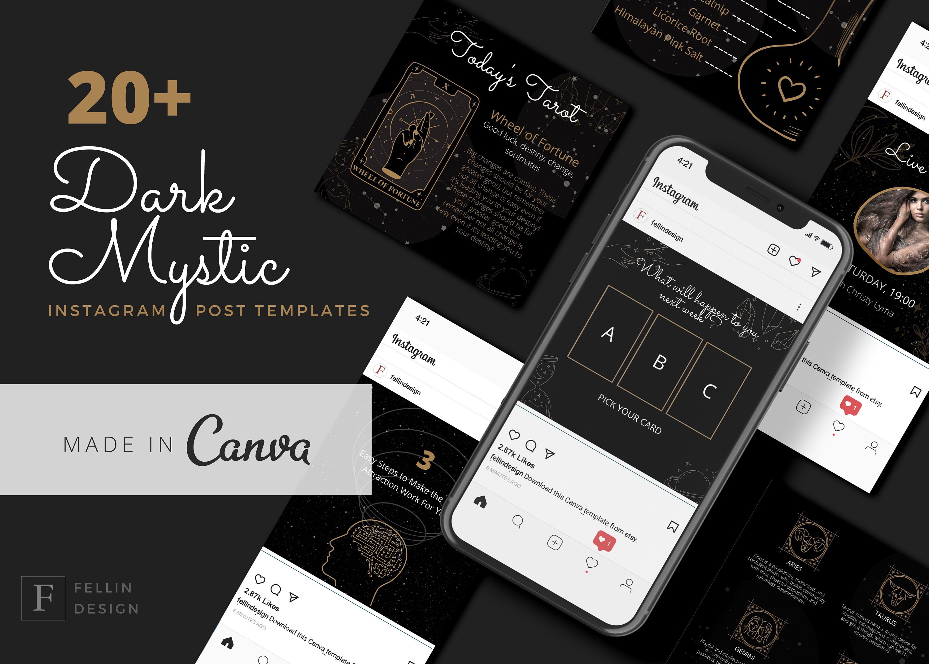20+ Dark Black Spiritual Instagram Post Templates Bundle for Branding ...