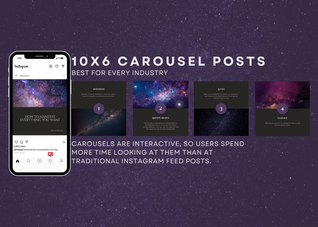 60 Instagram Spiritual Carousel Canva Posts Template Bundle. Galaxy ...