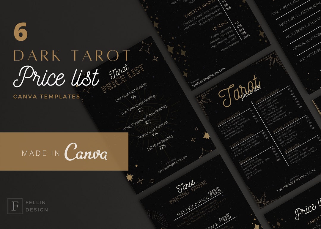 6 Dark Black Spiritual Price List Templates Bundle for Astrology or ...