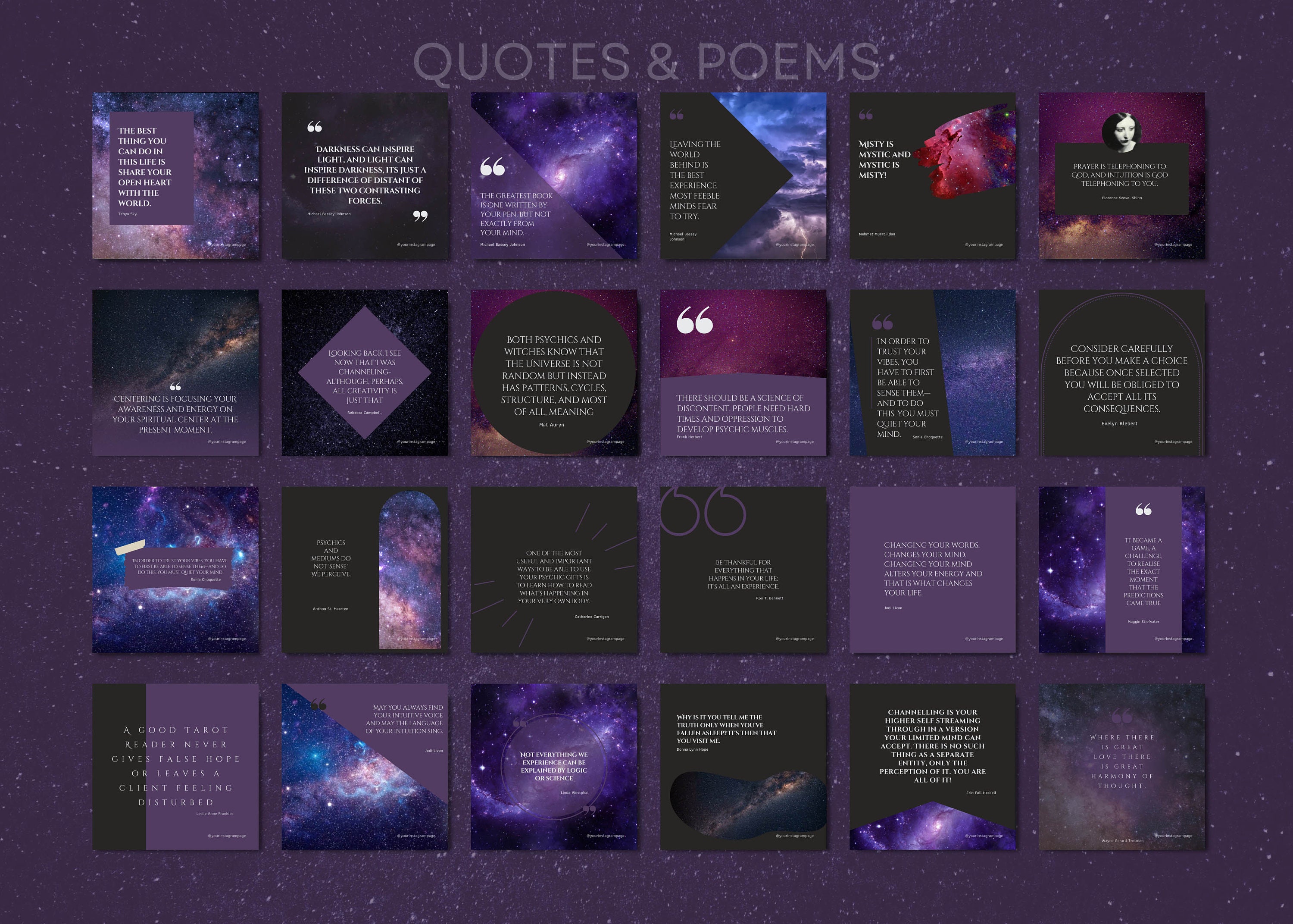 74 Instagram Galaxy Theme Quotes & Poems Canva Posts Template Bundle ...