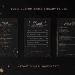 6 Dark Black Spiritual Price List Templates Bundle for Astrology or ...