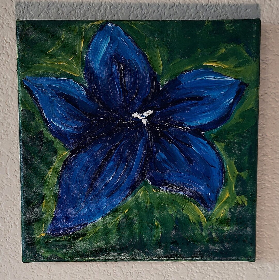 Big Blue Flower Little Canvas 8x8 Acrylic Painting - Etsy