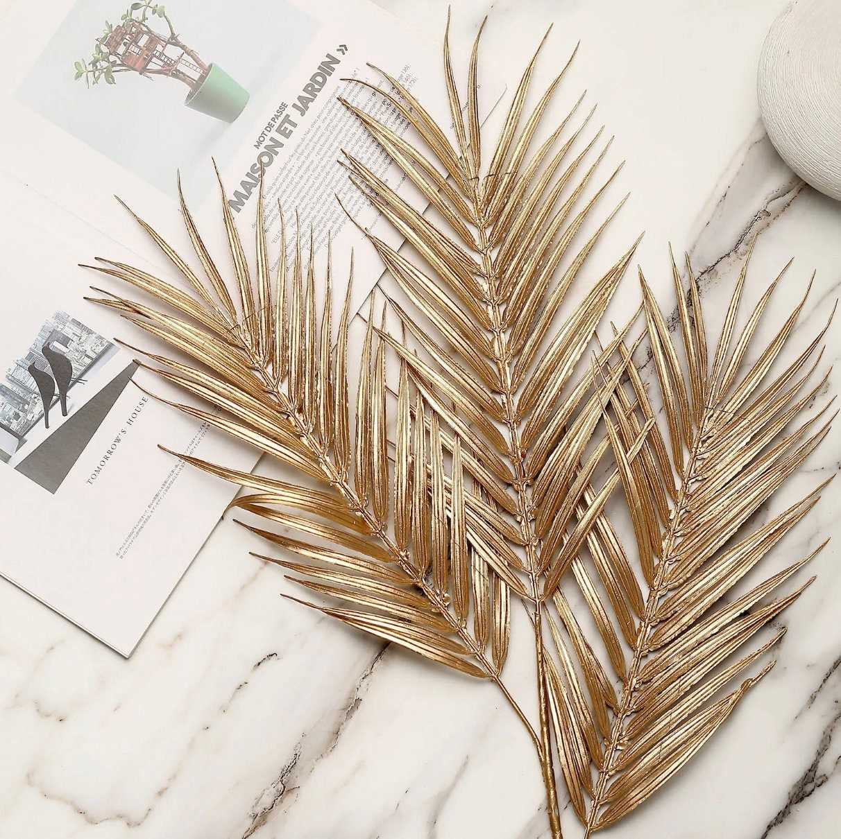 TWO 32 Metallic Gold Artificial Palm Leaf Branch Vase - Etsy