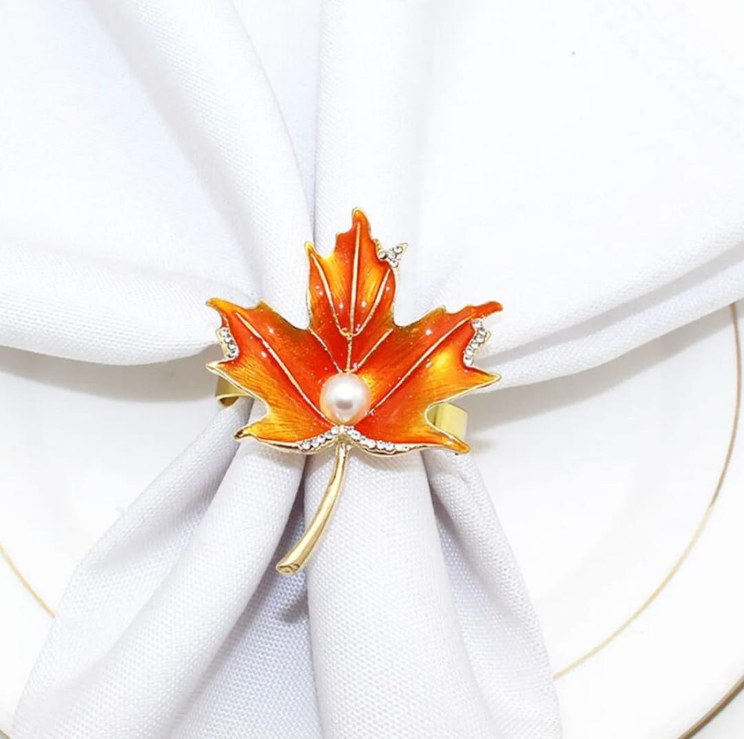 8 Orange Maple Leaf Napkin Rings Harvest Table Setting Fall - Etsy