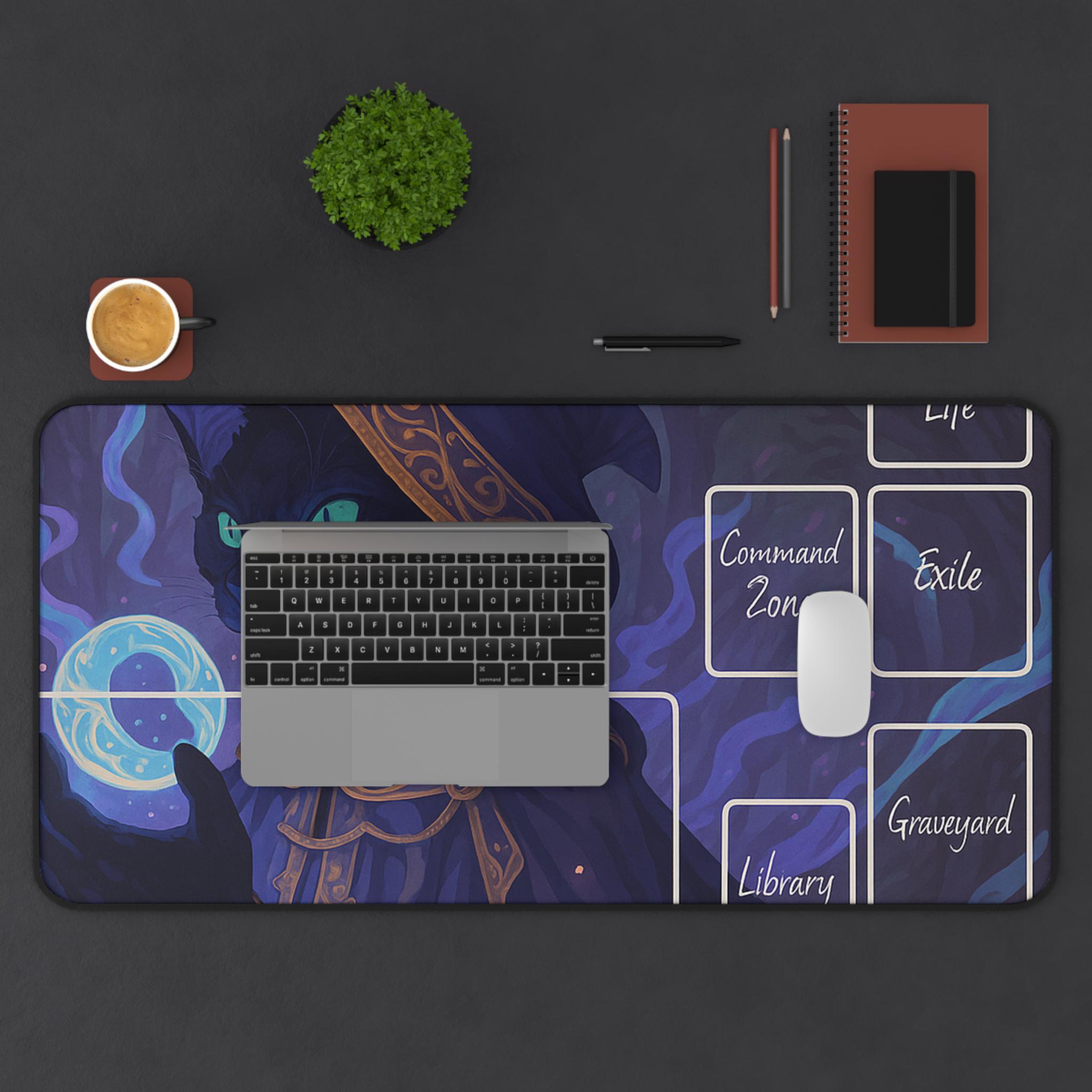 MTG Playmat With Zones, Cat Sorcerer Mat, Fantasy Wizard Playmat, Magic ...