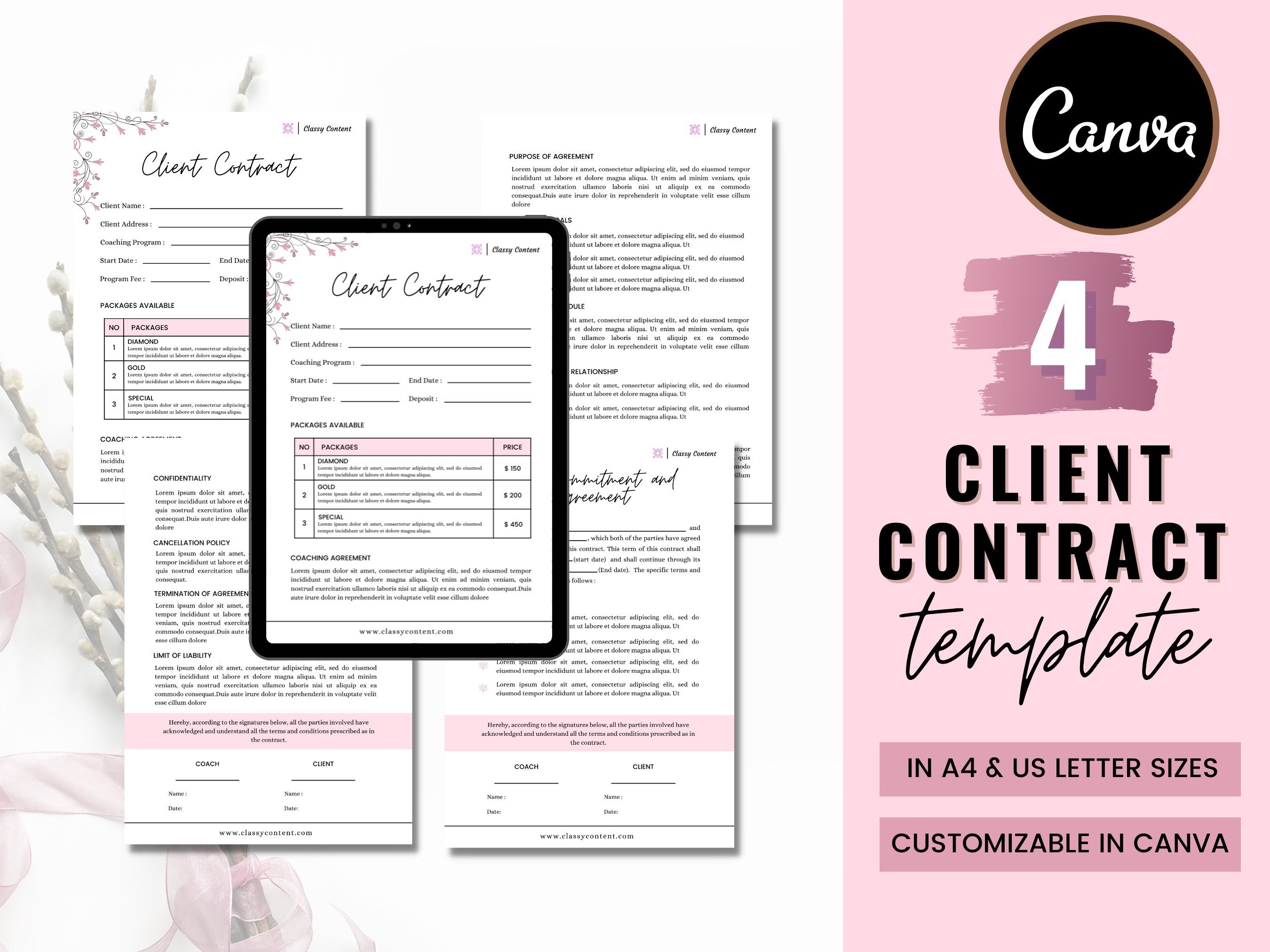 Client Contract Form Template for Coach, Business Contract Form ...