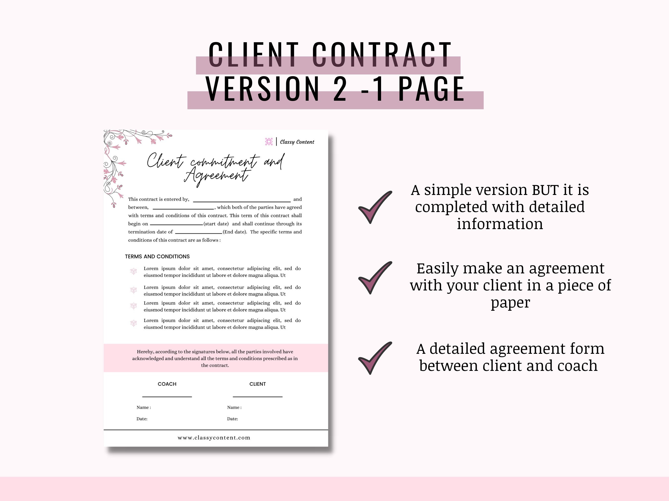 Client Contract Form Template for Coach, Business Contract Form ...