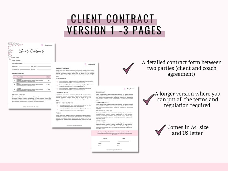 Client Contract Form Template for Coach, Business Contract Form ...