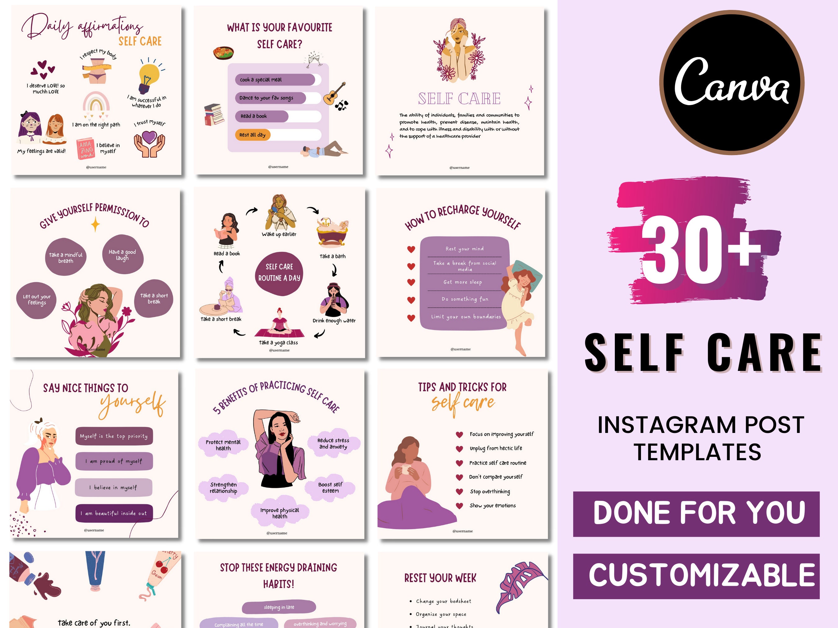 Done for You Self Care Instagram Post Template, Engagement Social Media ...