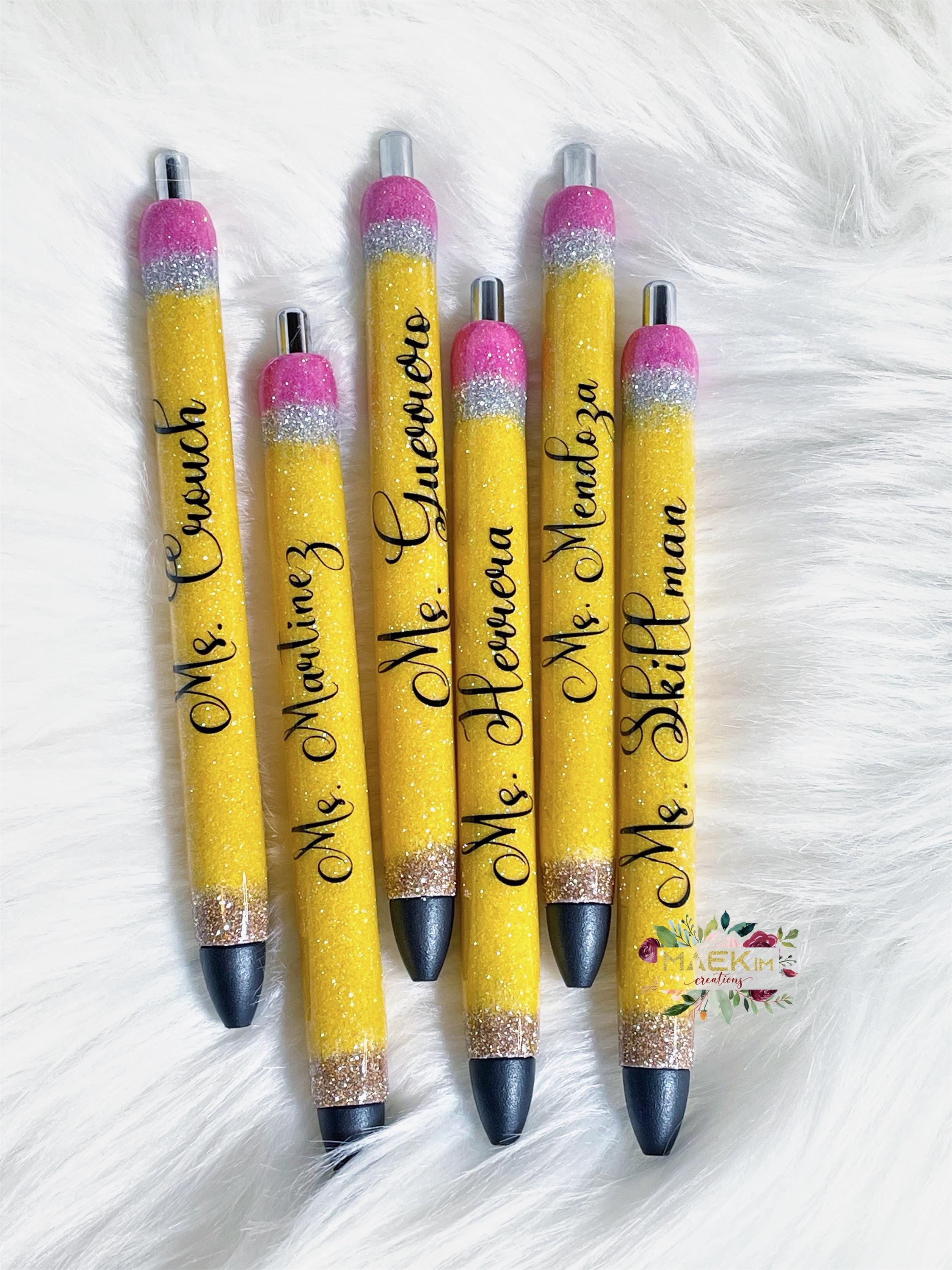 Teacher Epoxy Glitter Pens, Pencil Pen, Crayon Pen, Composition Pen - Etsy