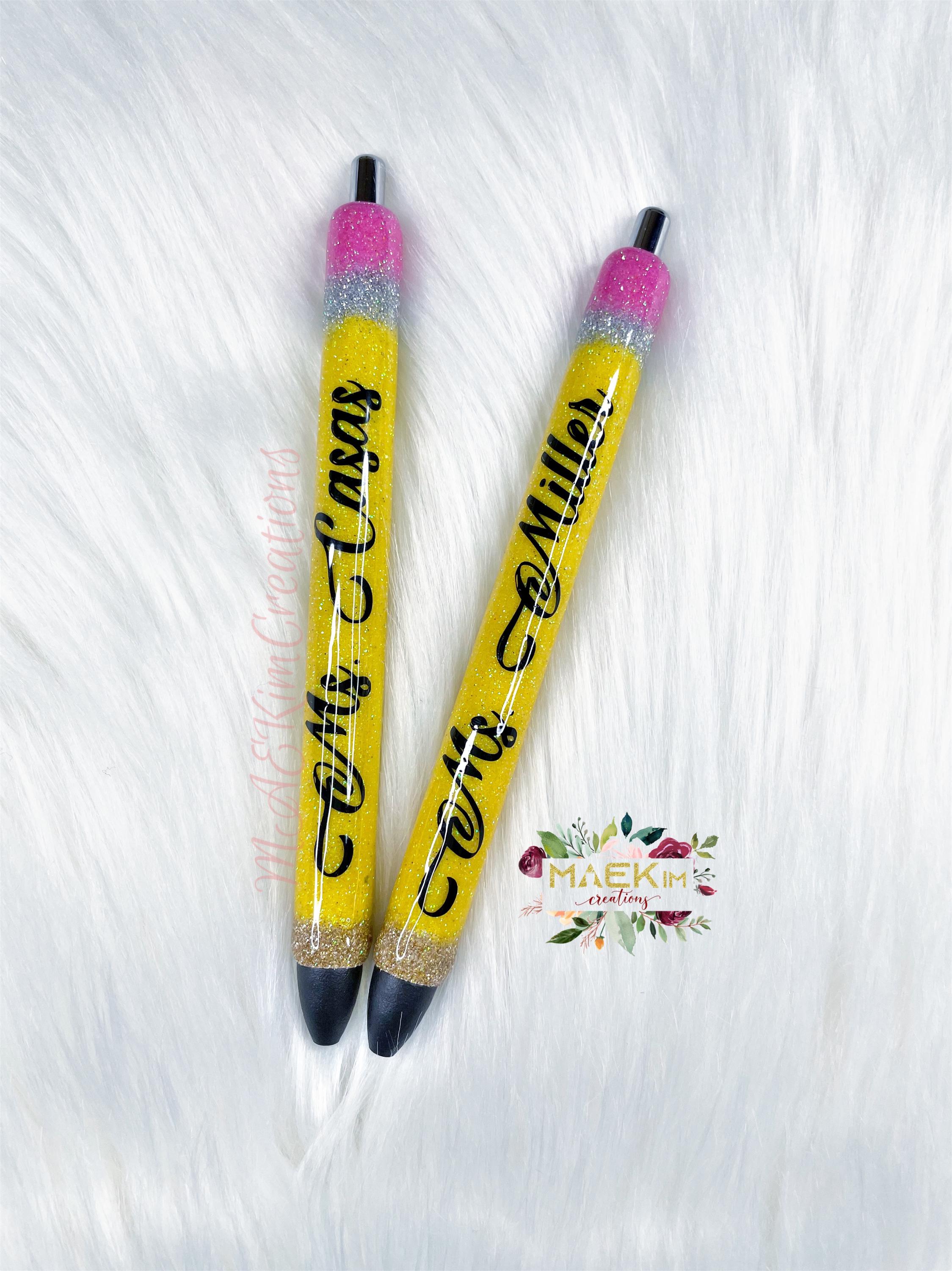 Teacher Epoxy Glitter Pens, Pencil Pen, Crayon Pen, Composition Pen - Etsy