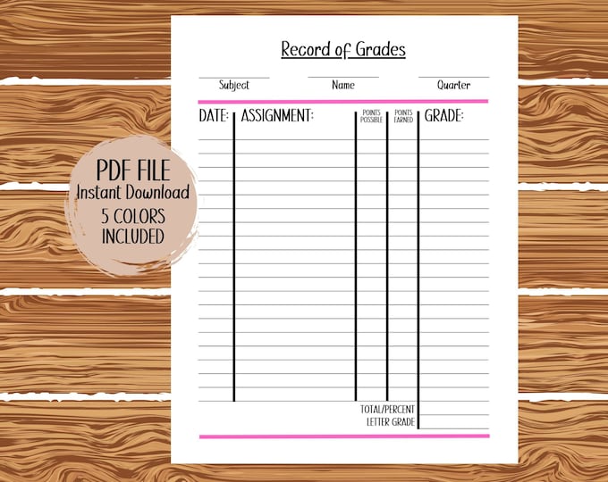 Grade Book Page // - Etsy