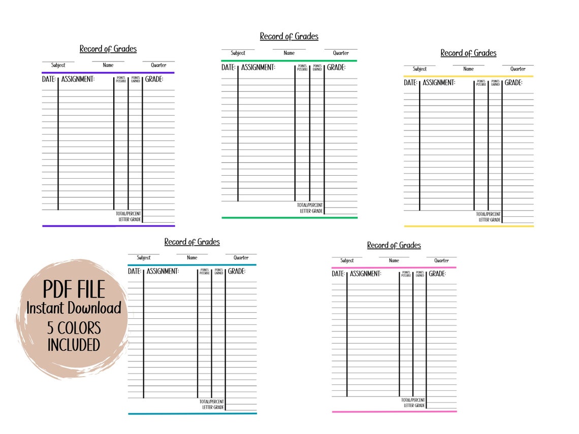 Printable Teacher Grade Book: Homeschool Record of Grades (PDF Download ...