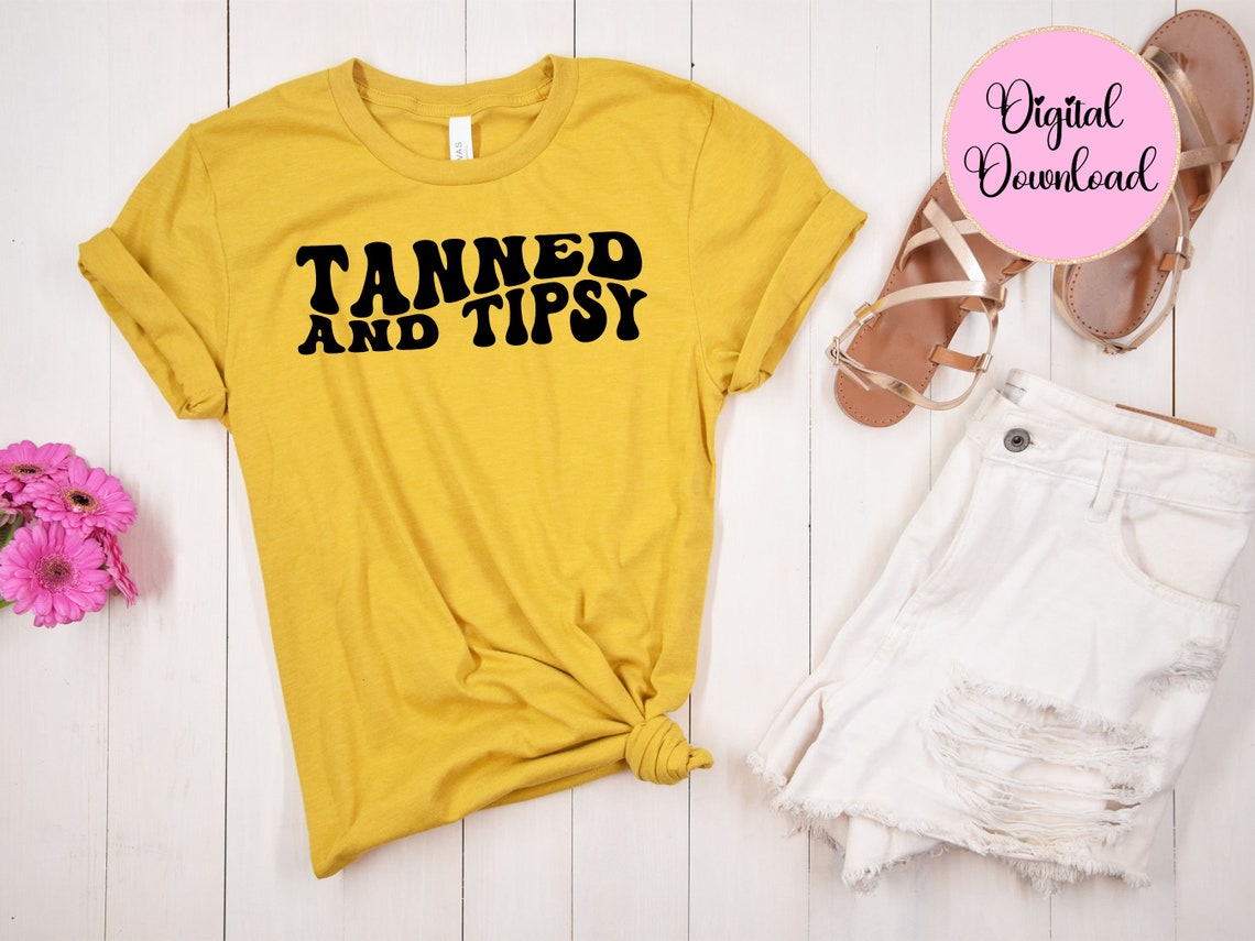 Tanned And Tipsy Png Sunkissed Svg Wavy Letters Vintage Retro Etsy