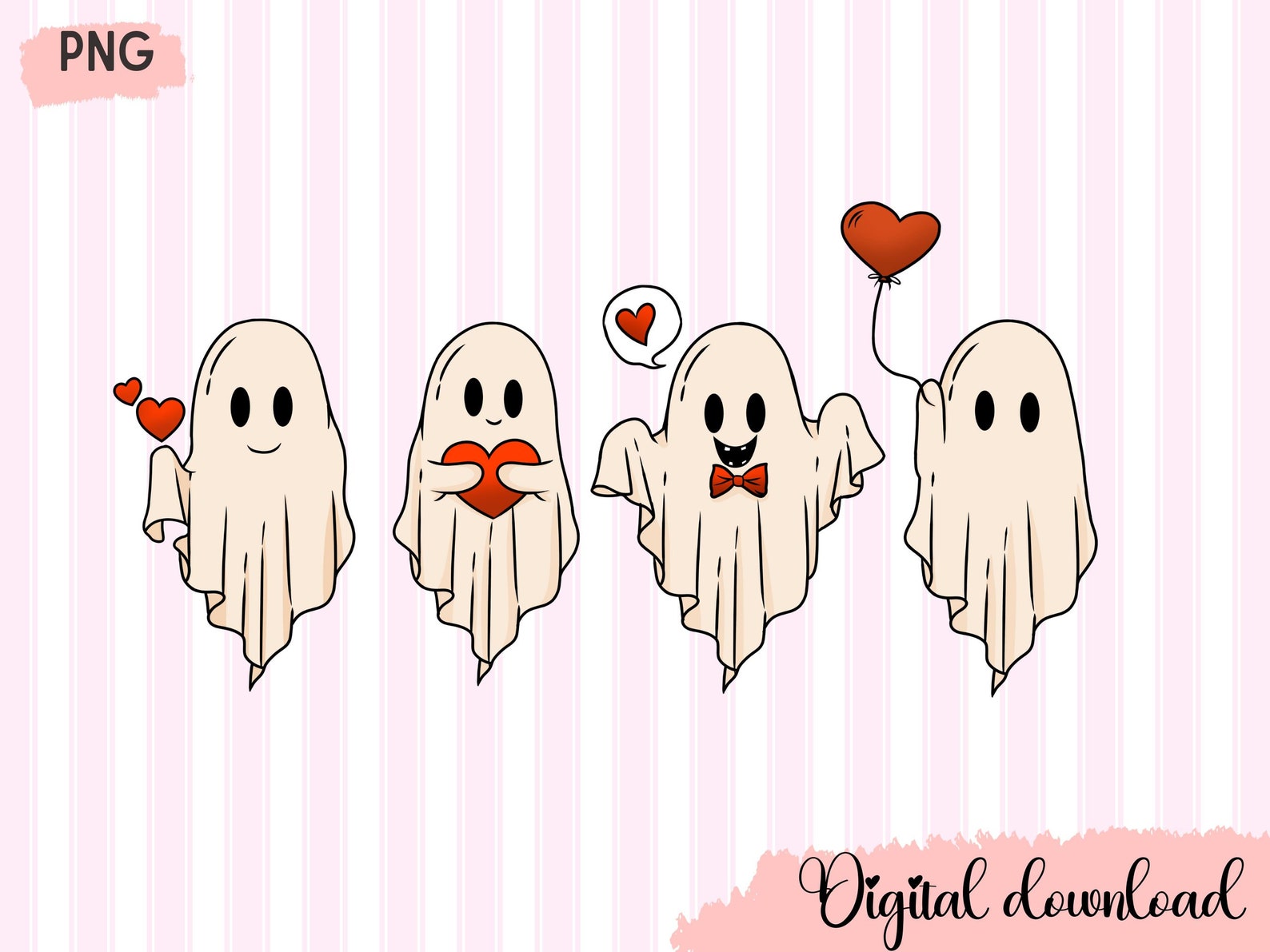 Valentine's Day Ghost Png Ghosts With Hearts Graphic Retro Ghost ...