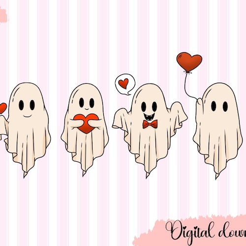 Valentine's Day Ghost Png Ghosts With Hearts Graphic Retro - Etsy