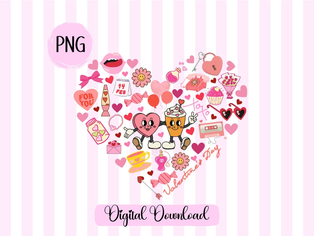 Retro Valentine Heart Collage: Pink Graphic PNG (digital Download) - Etsy
