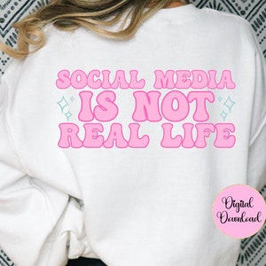 Social Media is Not Real Life PNG Retro Hot Pink Quote PNG Preppy ...