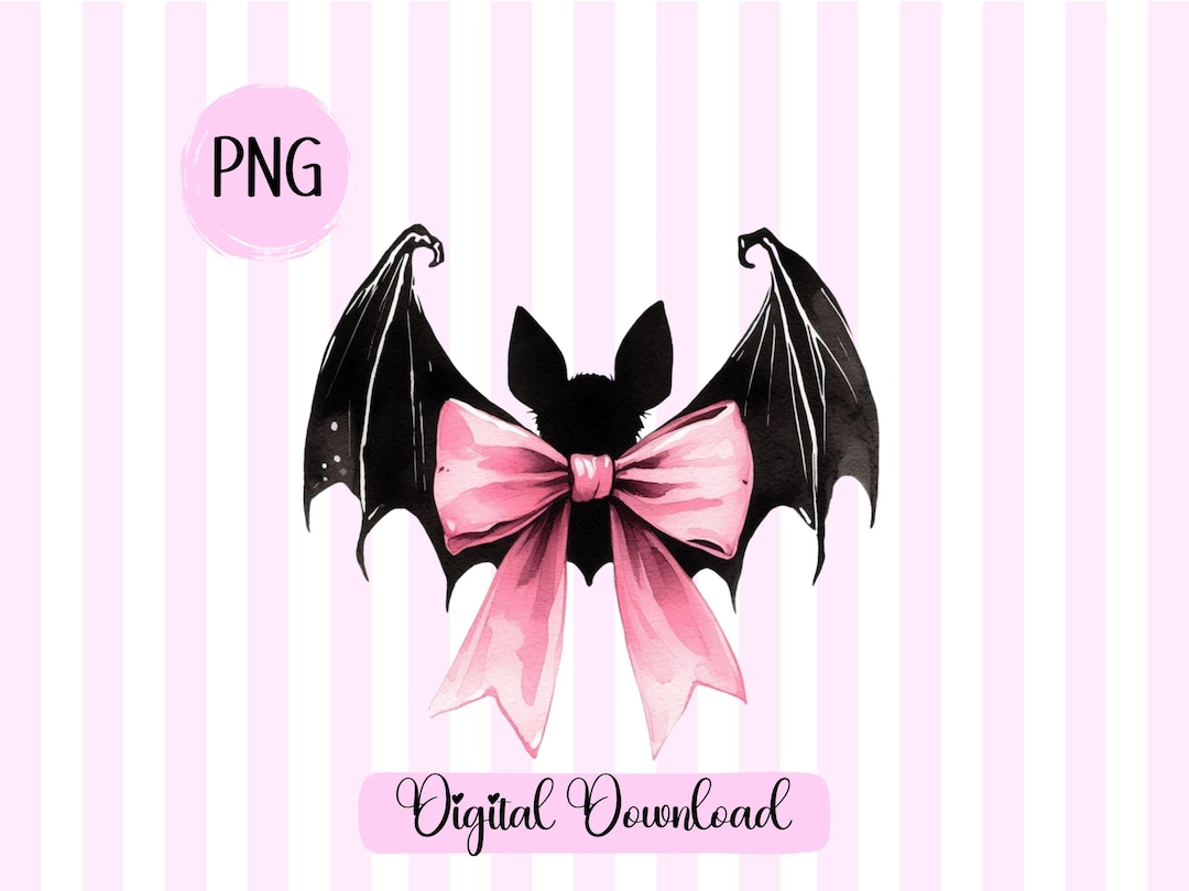 Coquette Halloween Bat PNG: Pink Bow Watercolor (digital Download) - Etsy