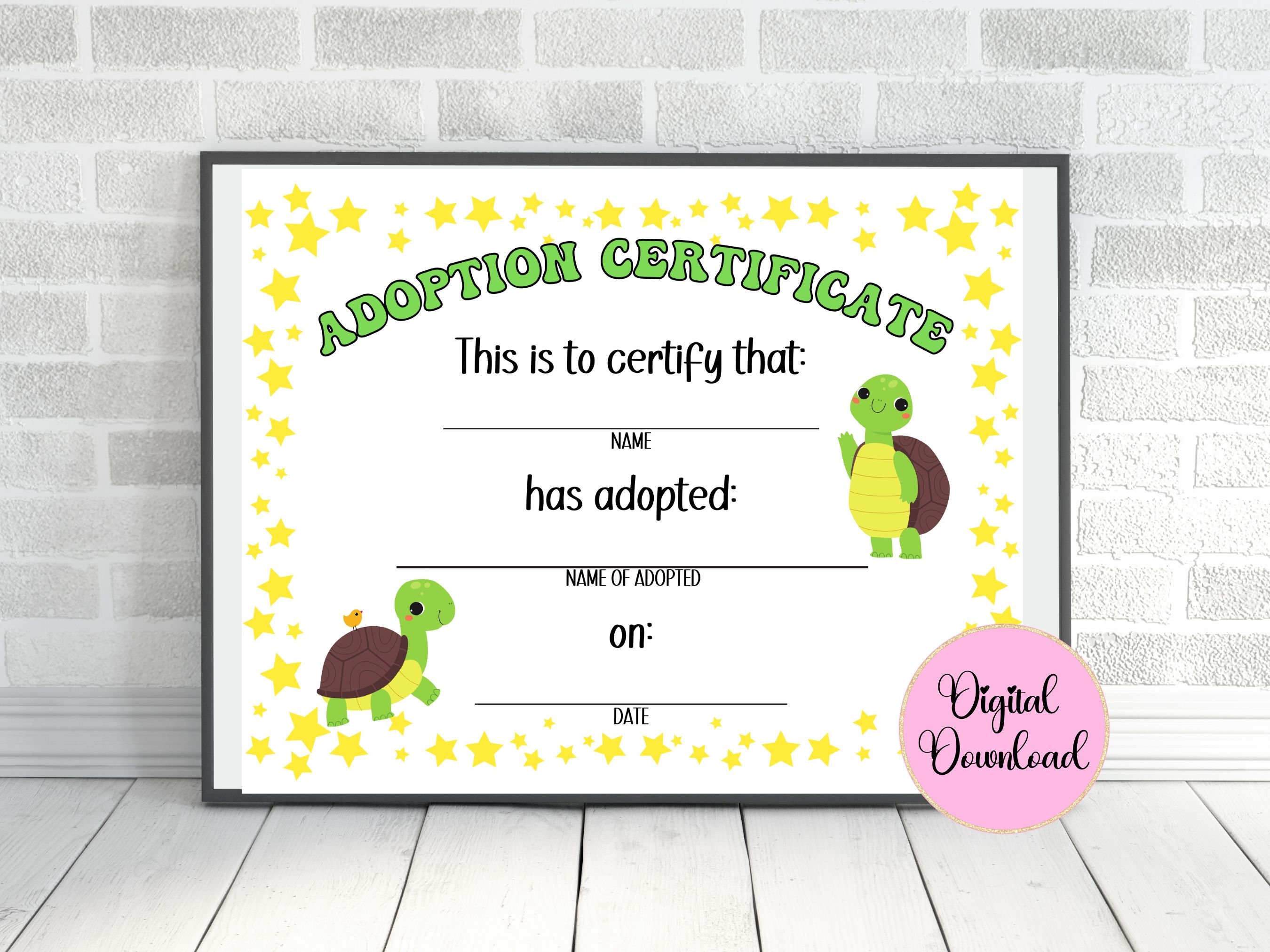 Crochet Turtle Adoption Certificate Printable Crochet Plushie - Etsy