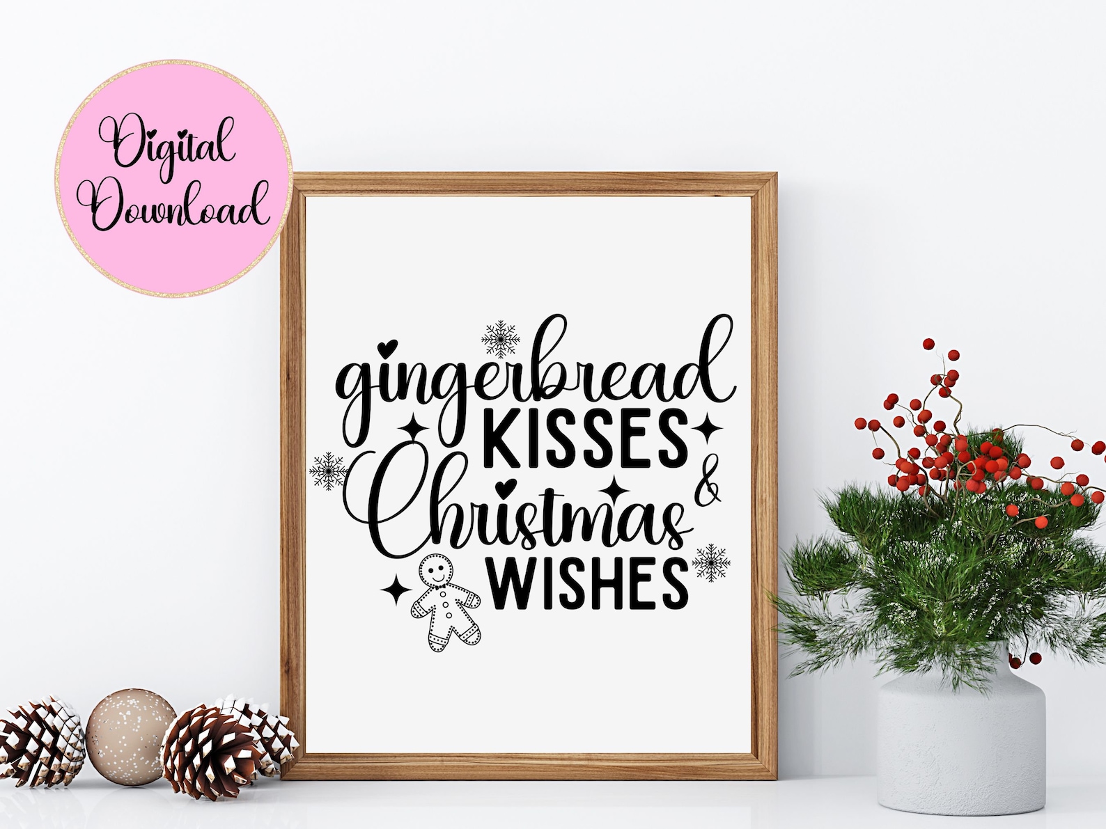 Gingerbread Kisses Christmas Wishes SVG PNG: Bakery Decor (digital ...