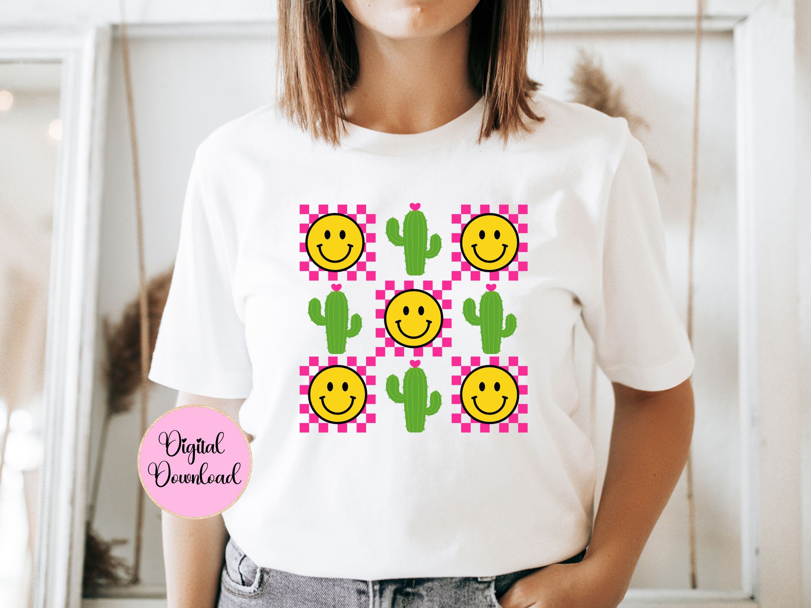 Pink Preppy Png Retro Smile Face Collage Cactus Png Pink - Etsy
