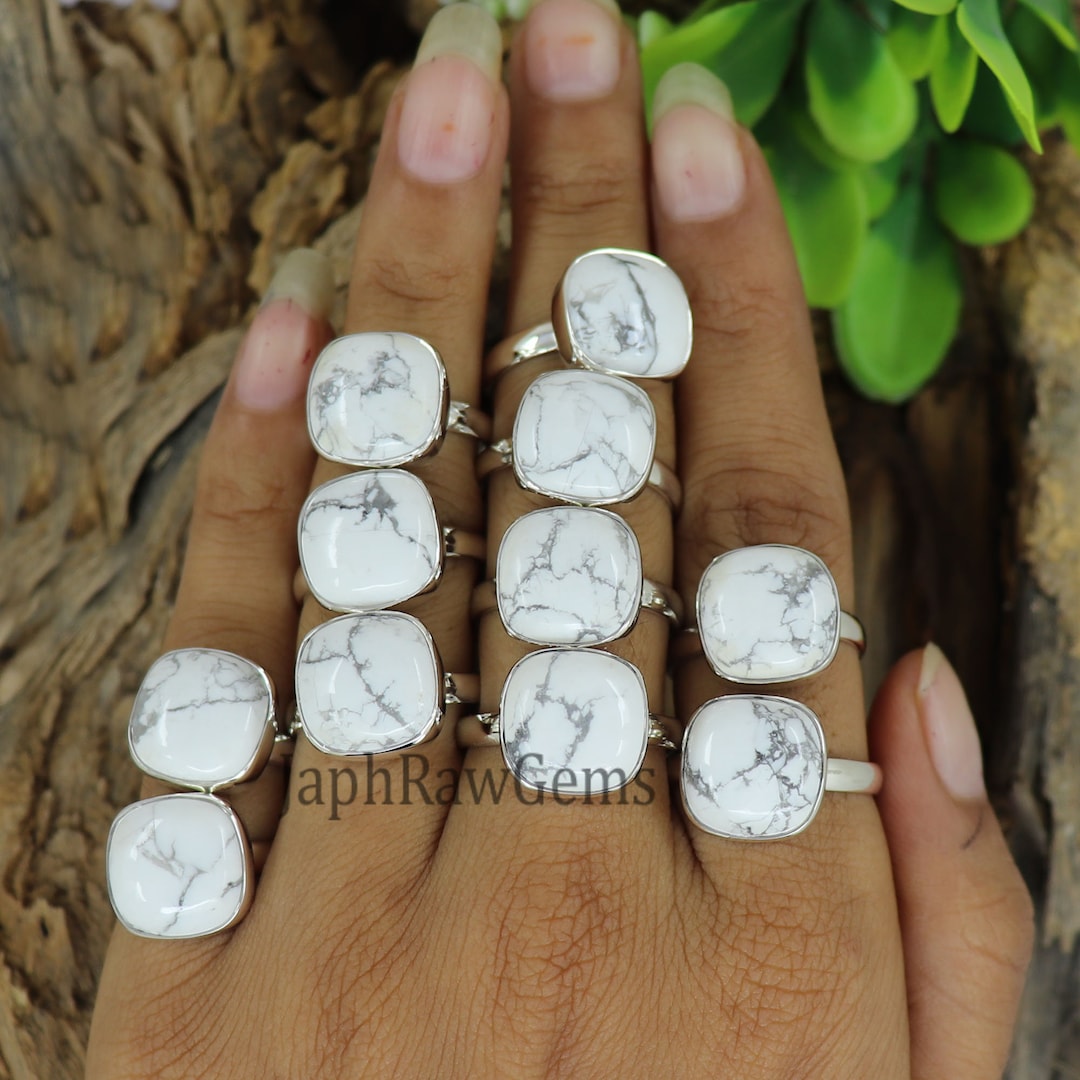 Natural White Howlite Ring, 925 Sterling Silver Ring, Boho Statement ...