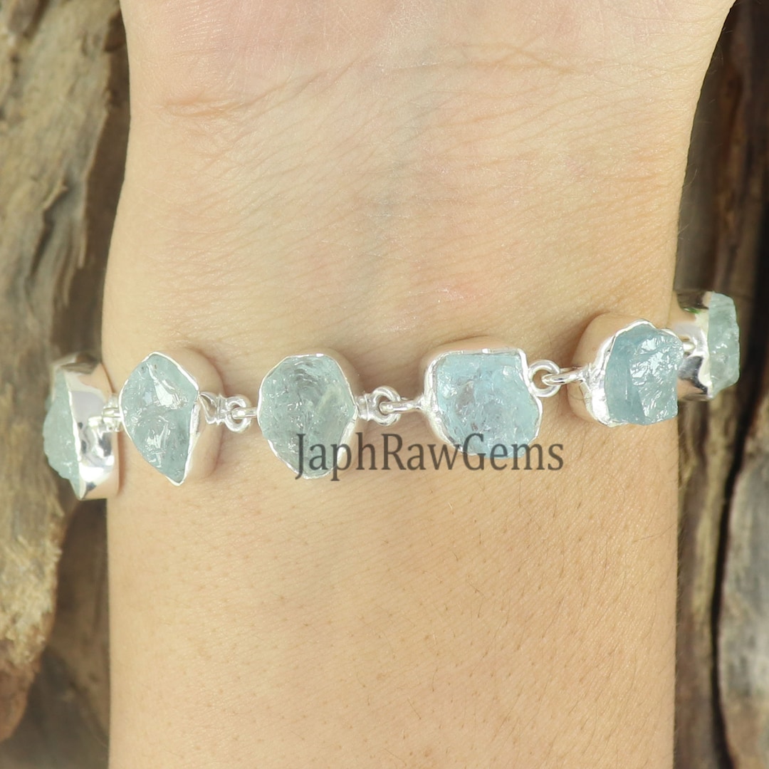 Raw Aquamarine Bracelet, 925 Silver Bracelet , Aqua Bracelet ,bezel ...