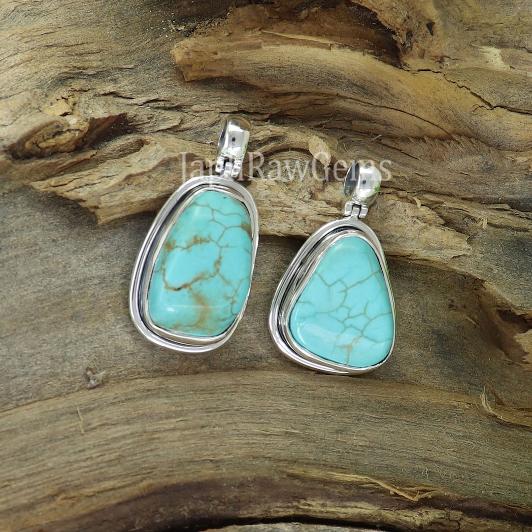 Raw Turquoise Pendant: 925 Sterling Silver Boho Necklace - Etsy
