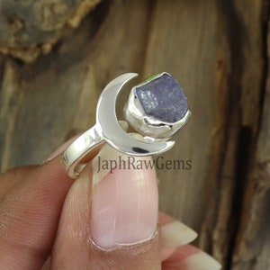 Natural Tanzanite Ring, 925 Sterling Silver Ring, Adjustable Ring , Crescent Moon Ring, Handmade ...