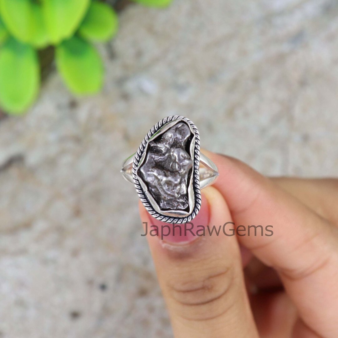 Raw Meteorite Ring, 925 Silver Ring, Bohemian Ring, Uncut Stone Ring ...