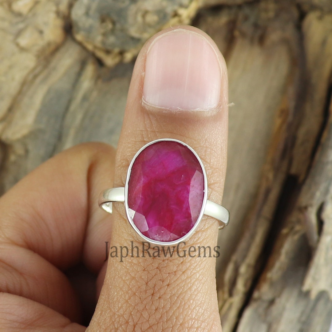 Raw Ruby Ring, Sterling Silver Ring, Oval Gemstone Ring, Handmade Ring ...