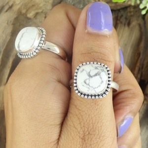 Natural White Howlite Ring, 925 Sterling Silver Ring, Boho Statement ...