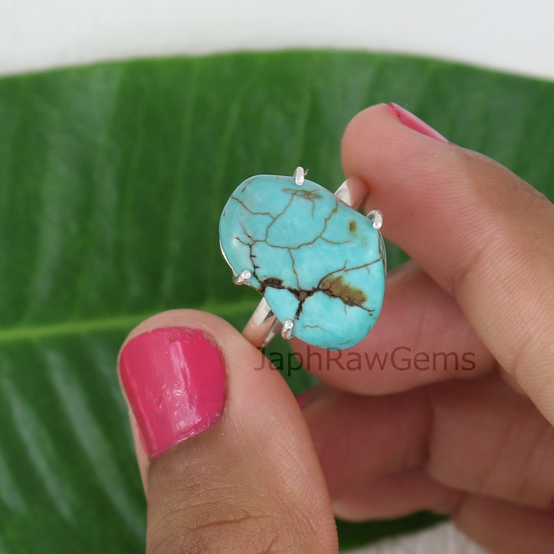 Raw Turquoise Ring: 925 Sterling Silver, Uncut Gemstone - Etsy
