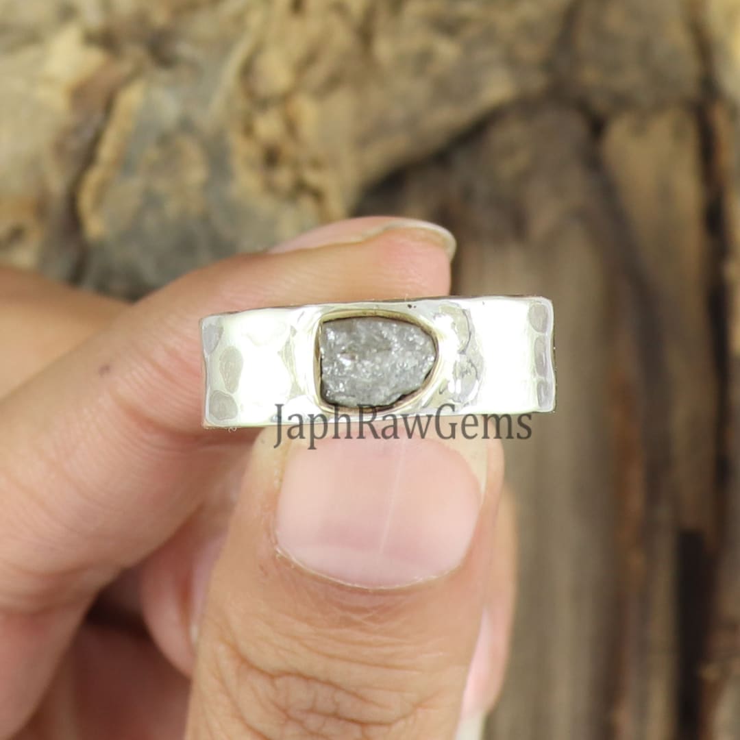 Raw Organic Diamond Ring, 925 Sterling Silver Ring, Bohemian Ring ...