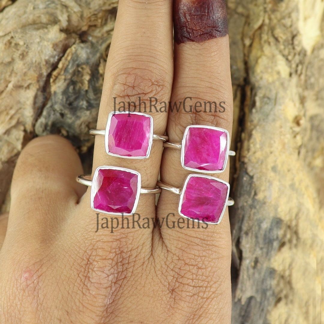 Raw Ruby Ring, 925 Sterling Silver Ring, Genuine Ruby Gemstone Ring, Handmade Ring, Vibrant Red ...