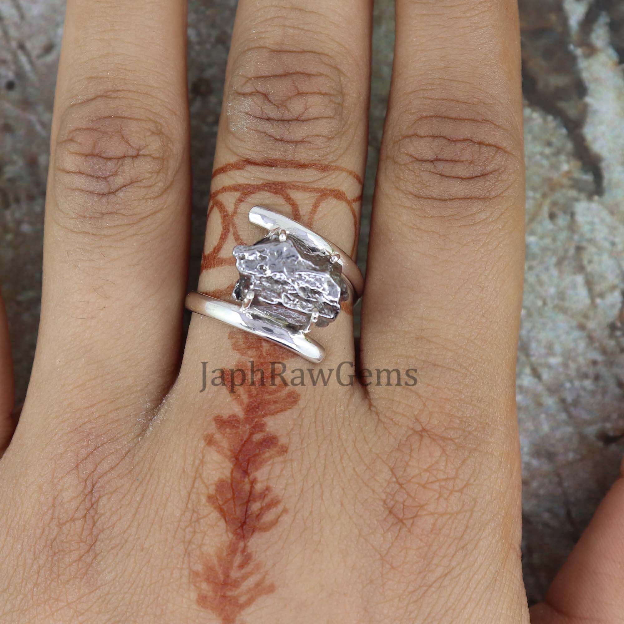 Raw Meteorite Ring Sterling Silver Ring Raw Silver Ring | Etsy