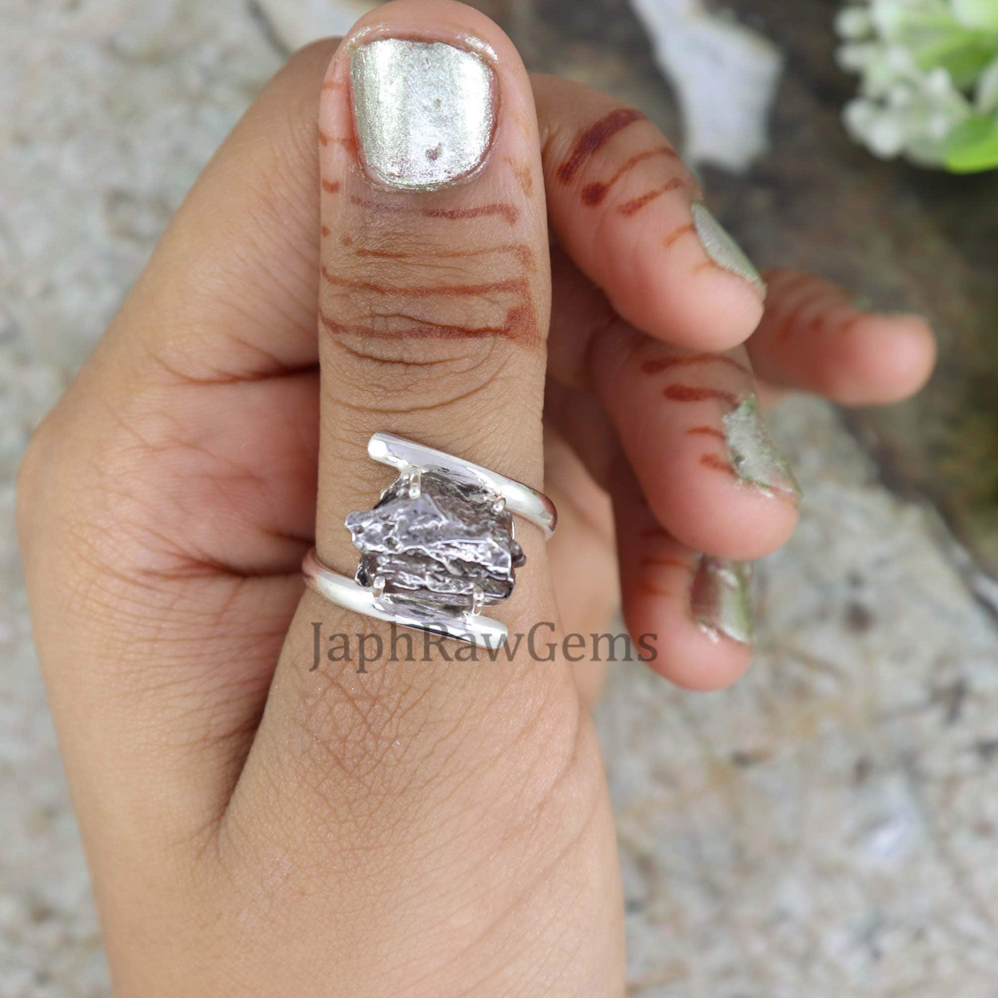 Raw Meteorite Ring Sterling Silver Ring Raw Silver Ring | Etsy