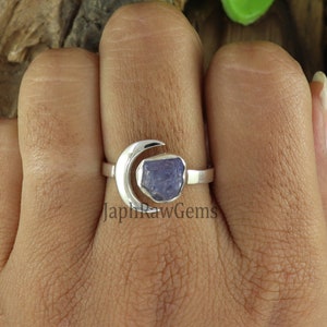 Natural Tanzanite Ring, 925 Sterling Silver Ring, Adjustable Ring , Crescent Moon Ring, Handmade ...