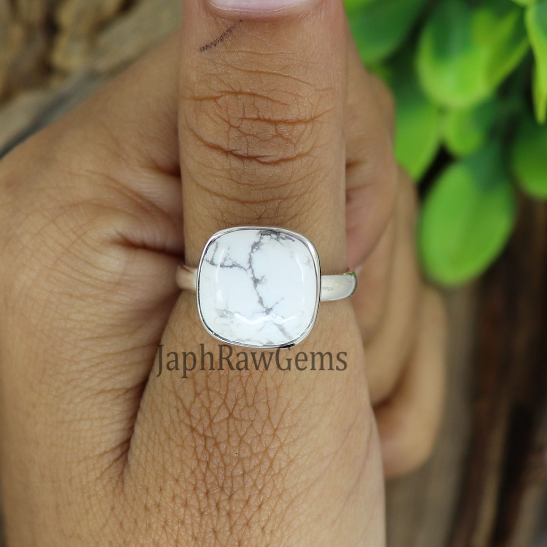Natural White Howlite Ring, Sterling Silver Ring, Boho Statement Ring ...
