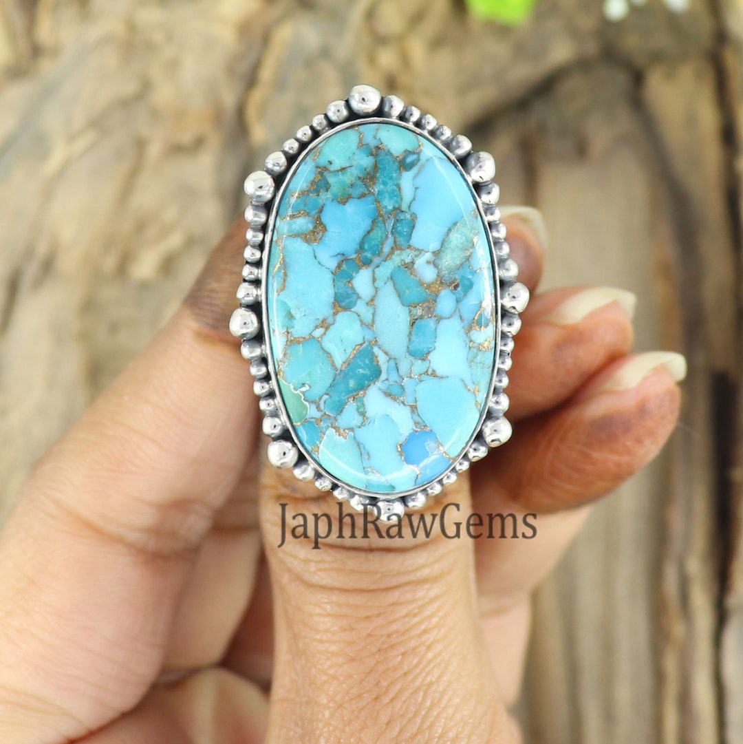 Blue Copper Turquoise Ring, 925 Sterling Silver Ring, Bohemian Ring ...