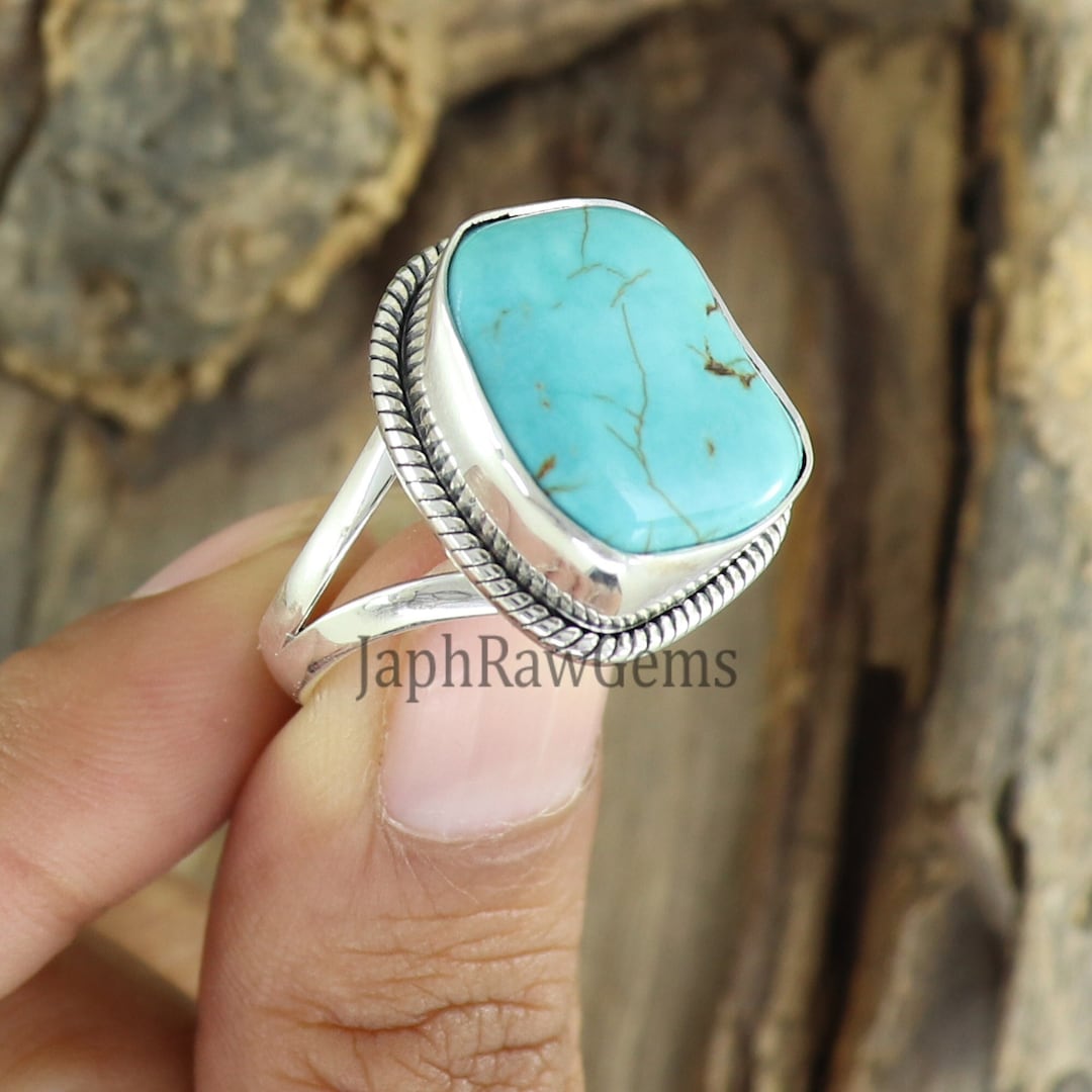 Raw Turquoise Ring: Chunky Bohemian 925 Sterling Silver - Etsy