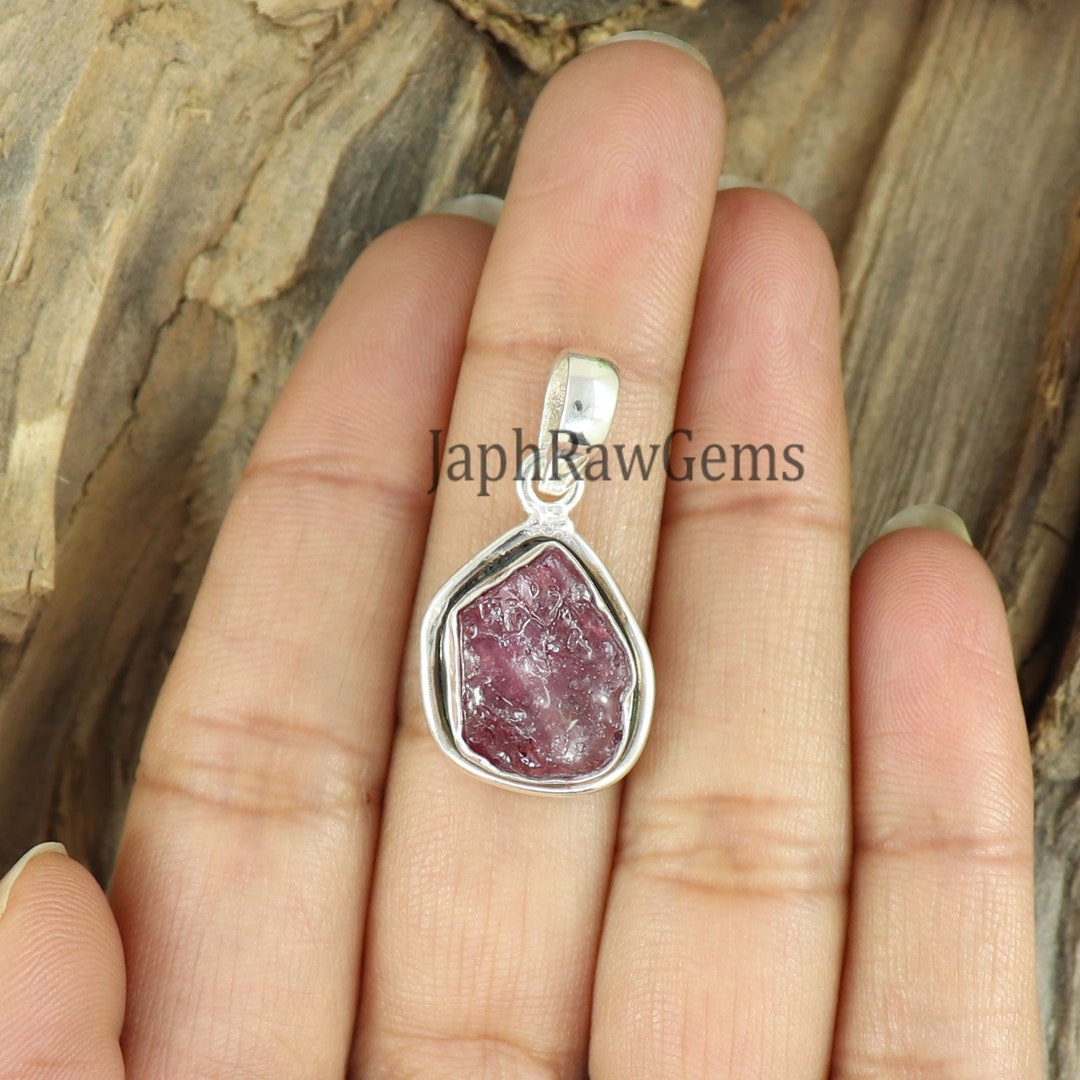 Natural Raw Ruby Necklace, 925 Sterling Silver Pendant, Raw Ruby ...