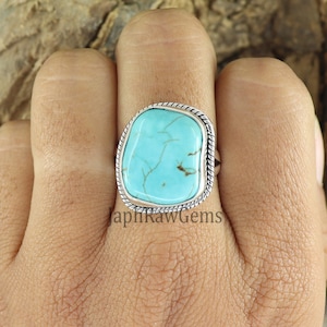Raw Turquoise Ring: Chunky Bohemian 925 Sterling Silver - Etsy