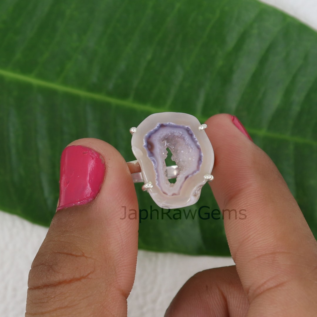 Geode Druzy Ring, Raw Lace Agate Durzy Ring, 925 Silver Ring, Uncut ...